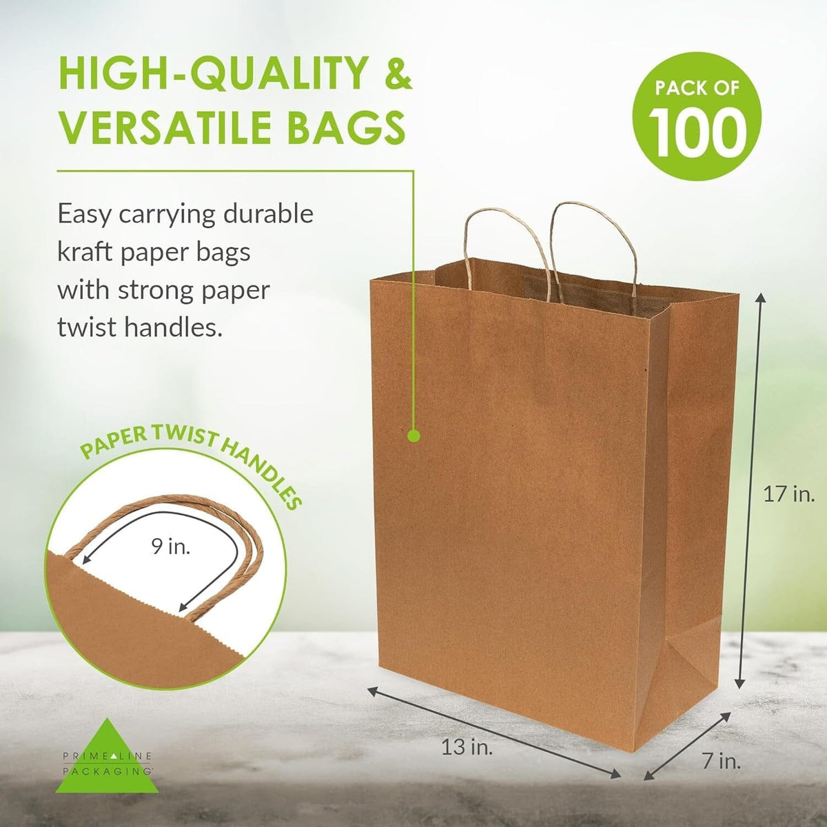 13x7x17 Brown Paper Bags with Handles – Prime Line Retail