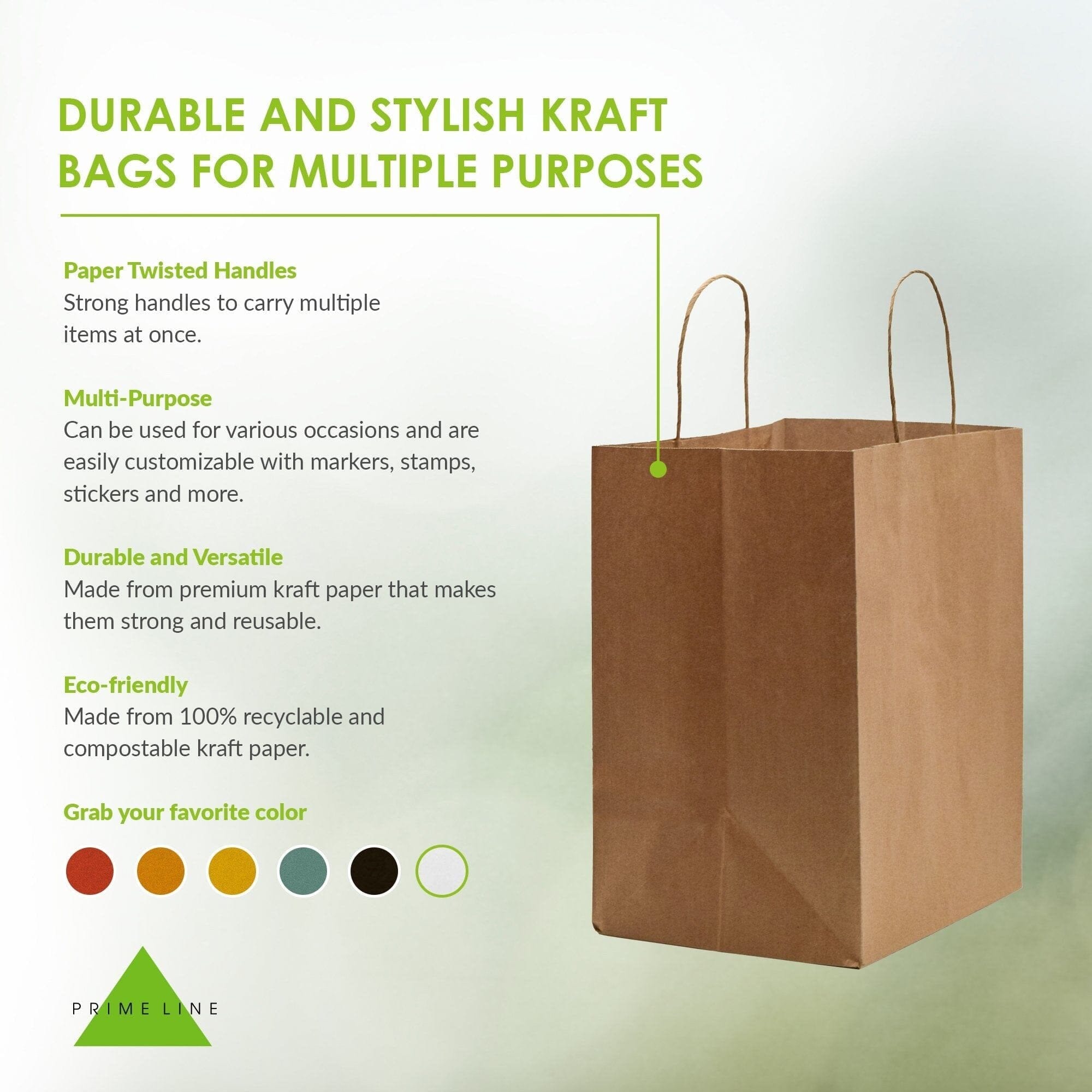 10x6.75x12 Brown Paper Takeout Bags with Handles – Prime Line Retail