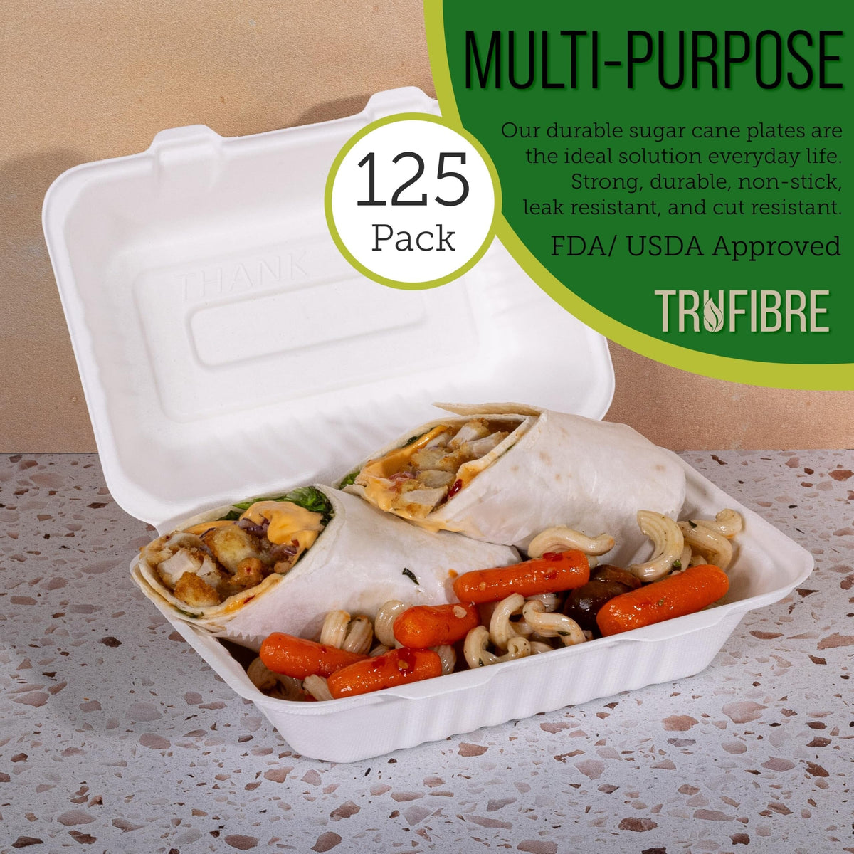 TruFibre Clamshell Takeout Containers, Disposable, Compostable, Biodeg ...