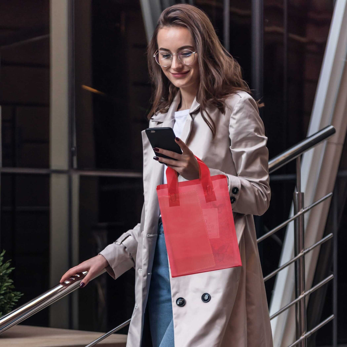 8x4x10 Small Frosted Red Plastic Bags with Handles – Prime Line Retail